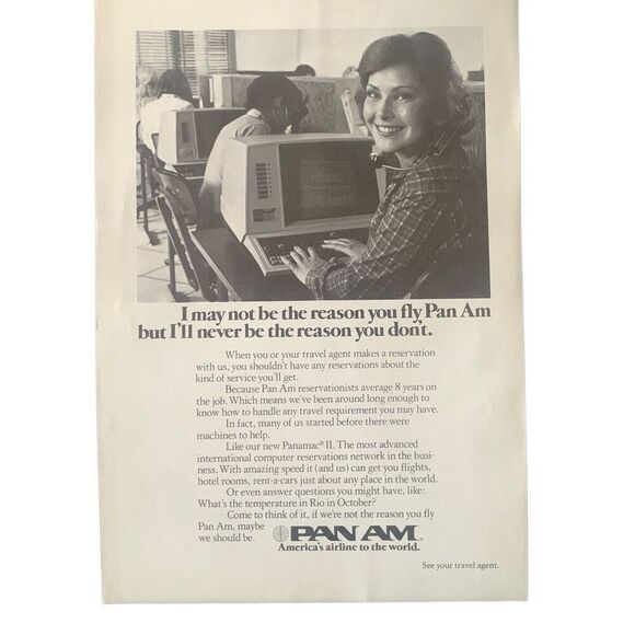 Pan Am | Accents | Vintage976 Pan Am Reservationists Ad Advertisement ...